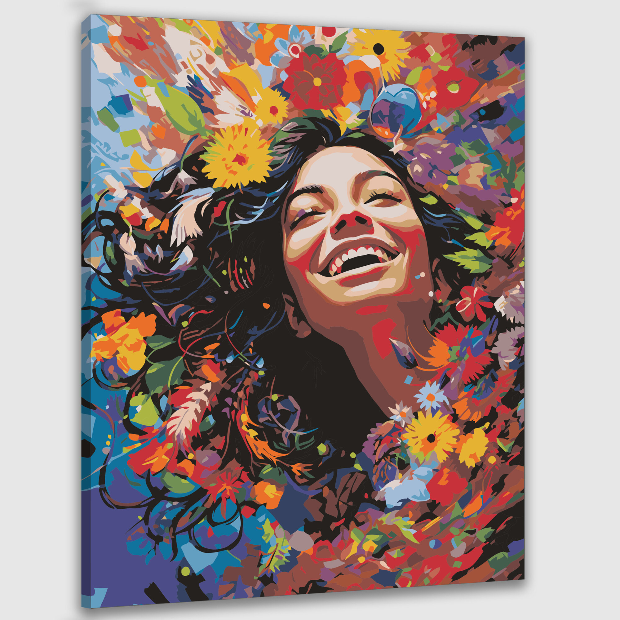 Картина по номерам 40x50 см, девушка, улыбка, акриловая картина, узоры из хны, яркие цвета, радость, счастье, лицо