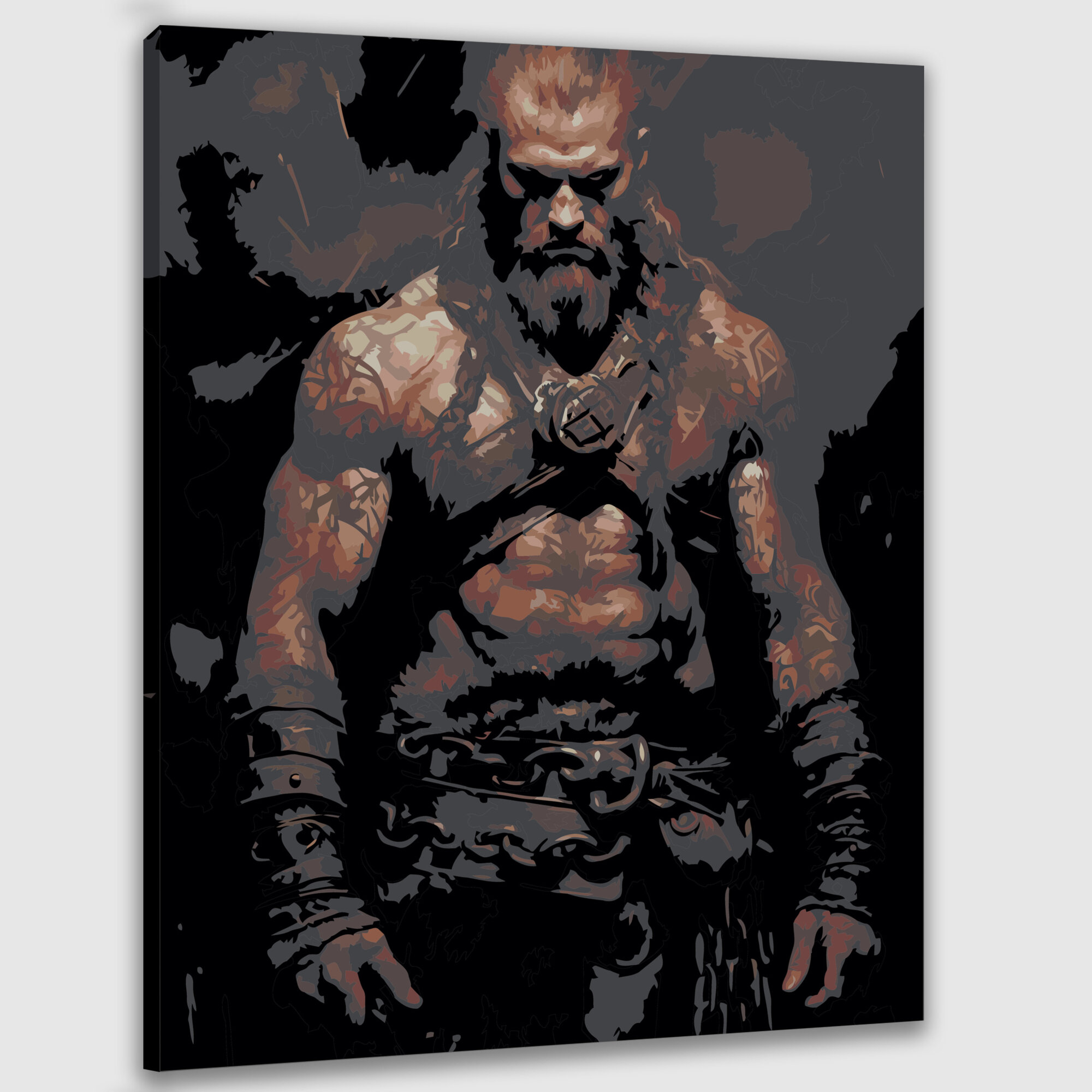 Картина по номерам 40x50 см, картина, масло, воин, викинг, берсерк, поле боя, шрамы, татуировки, волосы, борода, взгляд