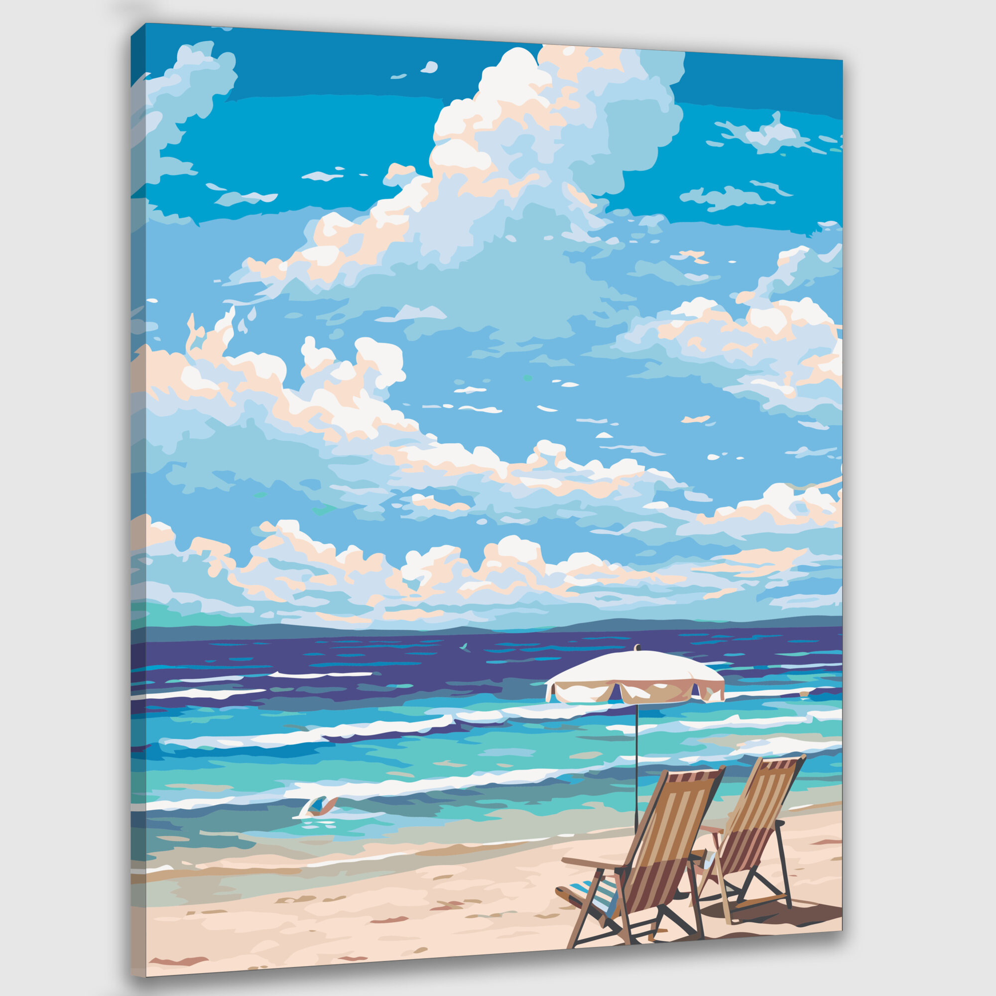 Картина по номерам 40x50 см, картина, цифровая, яркая, пляж, солнце, лето, подарок, песок, берег, зонтики, отдыхающие
