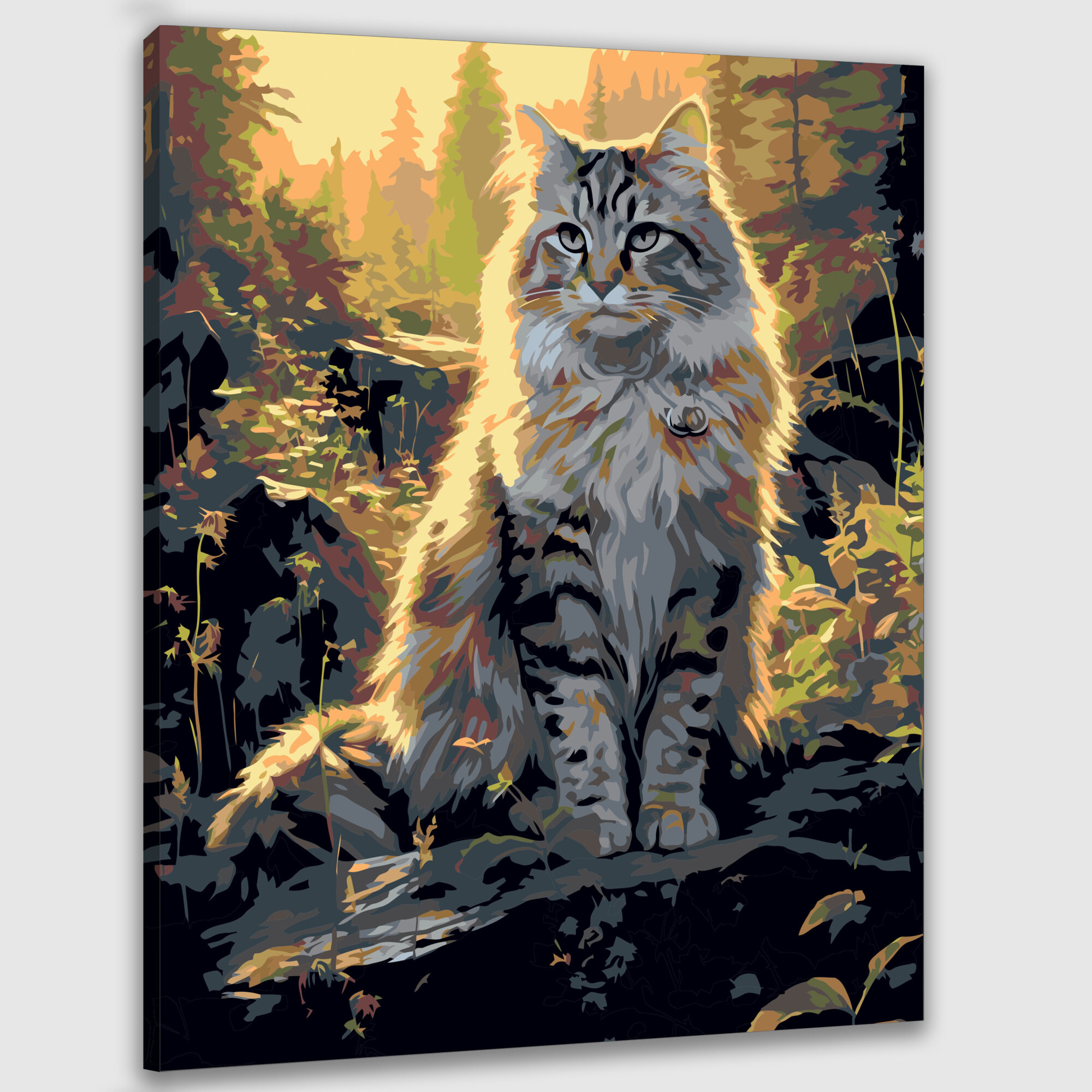 Картина по номерам 40x50 см, кошка, мейн-кун, естественная обстановка, открытый воздух, грация, гордость
