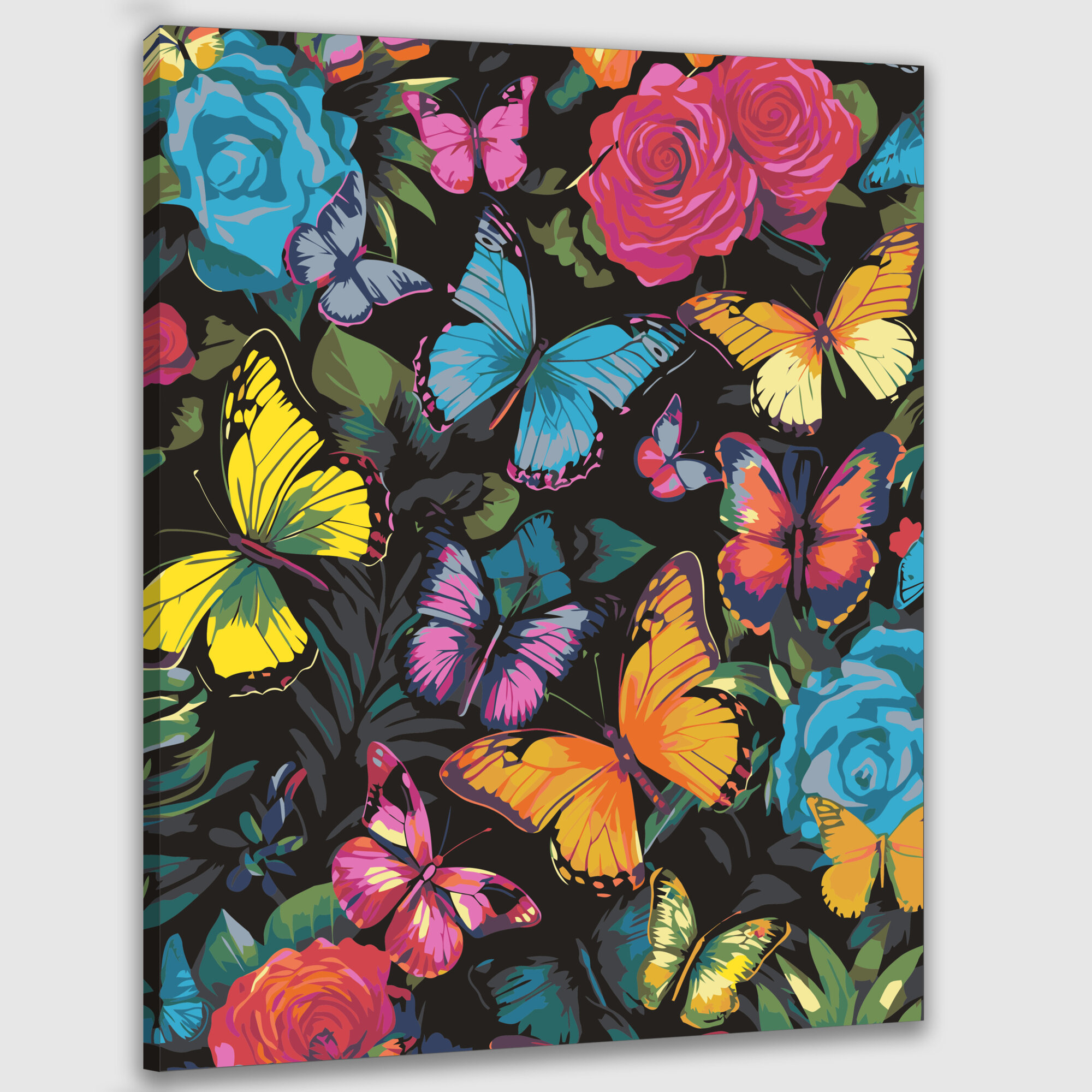 Картина по номерам 40x50 см, картина, цифровая, яркая, калейдоскоп, бабочки, разноцветные, порхающие, сад, пышный