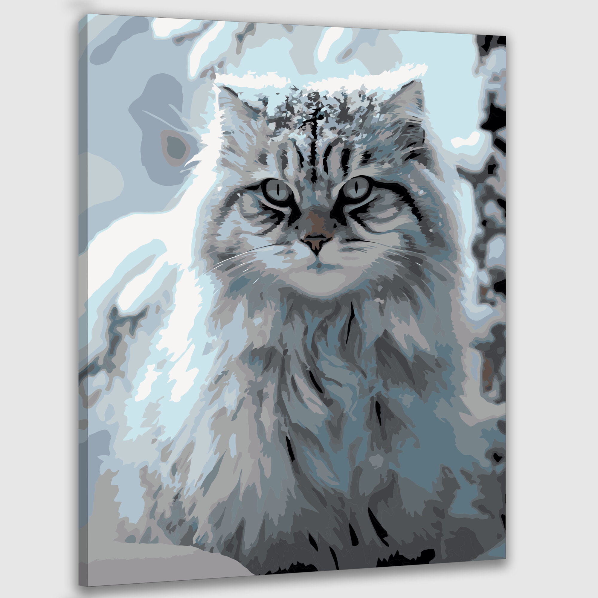 Картина по номерам 40x50 см, манул, кот Манул, заснеженный зимний лес, пушистая шерсть, отметины, пронзительные глаза