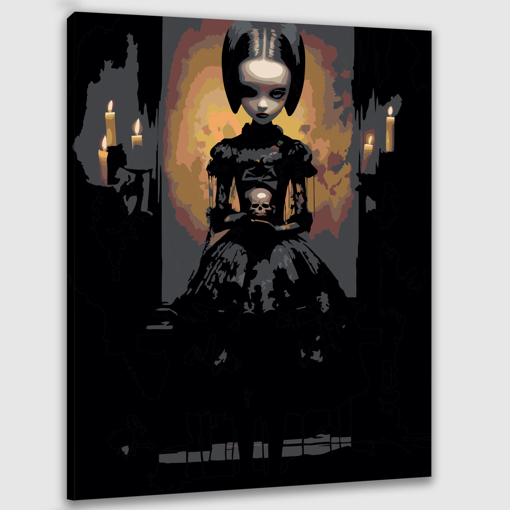 Картина по номерам 40x50 см, цифровая картина, кукла, готический стиль, фарфоровая кожа, темные глаза