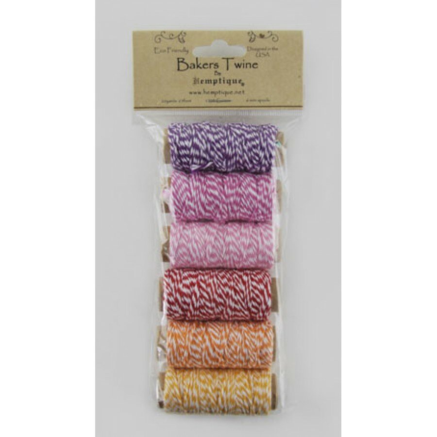 Шнуры Bakers Twine на катушках в наборе, 2 х 2 нити, 1мм, 6 катушек мульти оттенки красного 2 х 2 нити, 1 мм HEMPTIQUE BTBG2SF