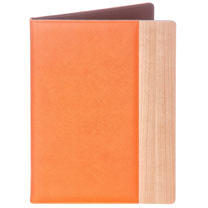 Папка-меню А-4 31,5х23см оранжевая с деревянной вставкой