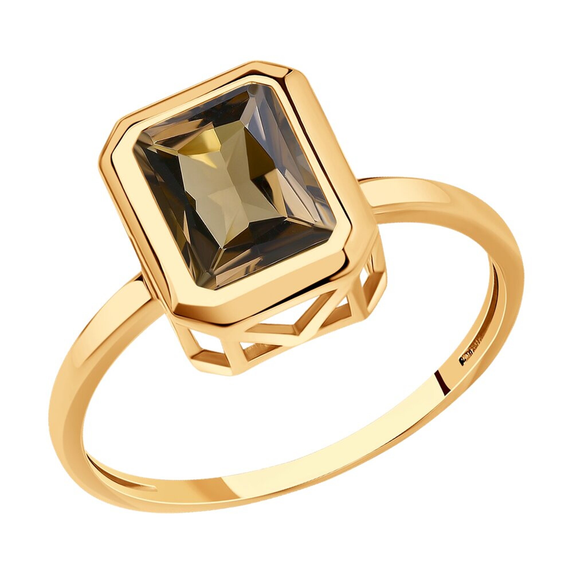 Кольцо, красное золото, 585 проба, раухтопаз