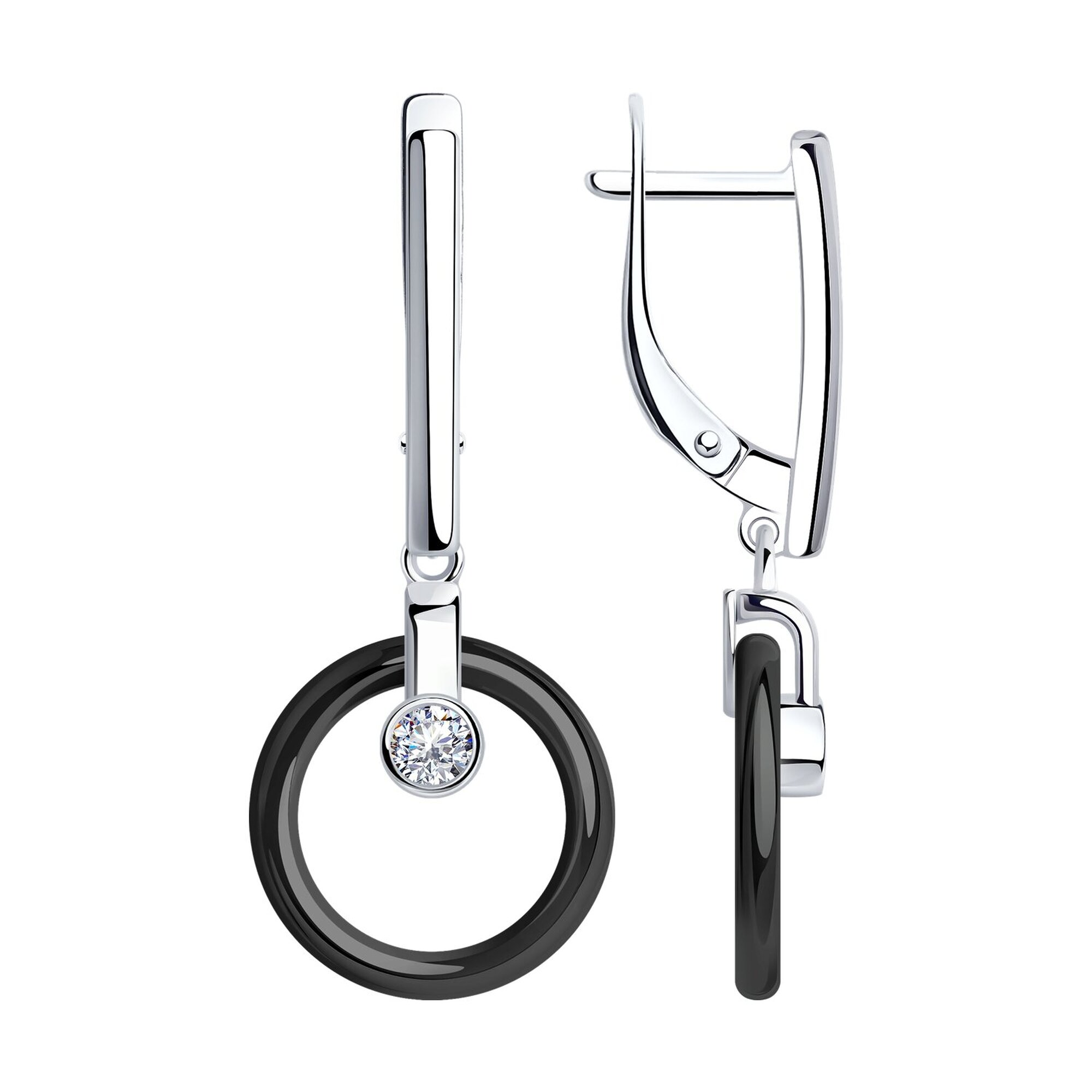 Серьги, серебро, 925 проба, родирование, фианит, керамика