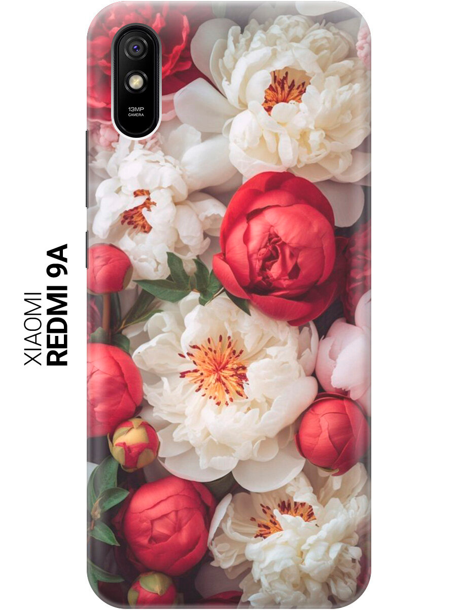 Силиконовый чехол на Xiaomi Redmi 9A / Сяоми Редми 9А с рисунком "Красно-белые пионы"