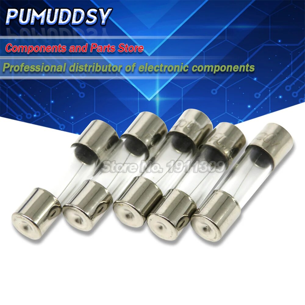 Стеклянные предохранители 5x20 0.1A-25A, 3A, 10 шт.