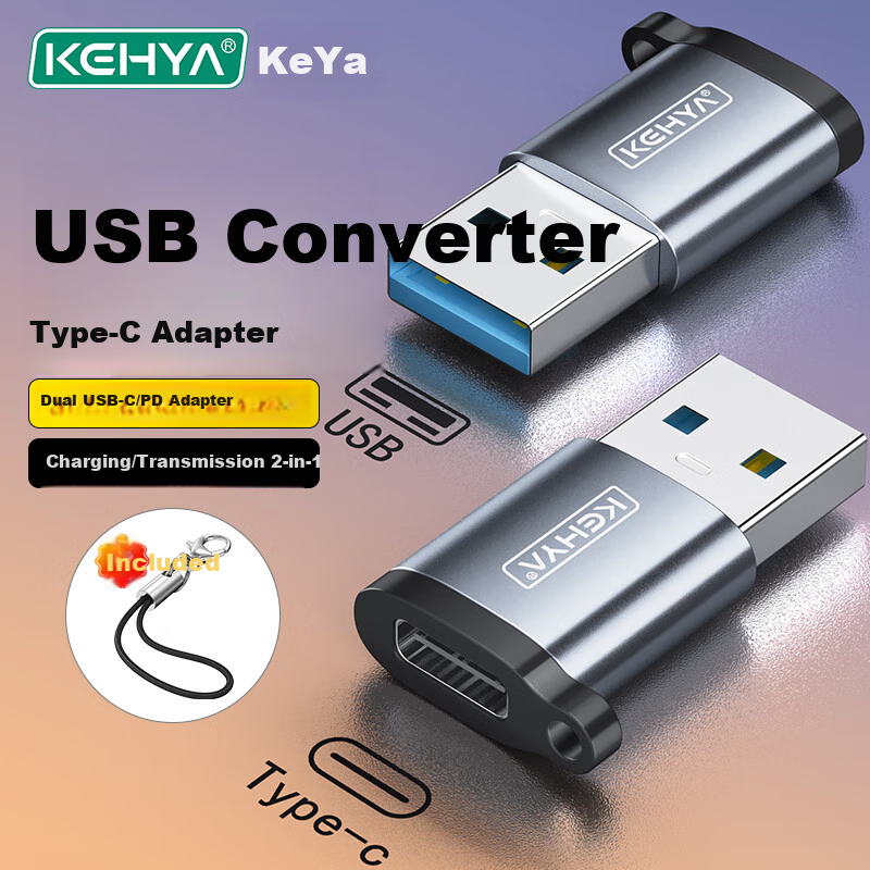 KEHYA USB to Type-C Adapter USB-C Converter OTG Charger Car Data Cable for Mobile Phone Laptop