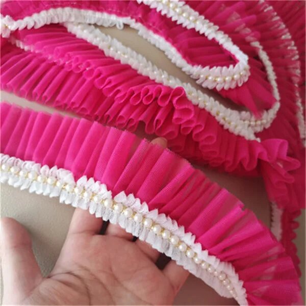 Yoohxin Плиссированная сетчатая лента с бахромой для декора Розовый, rose