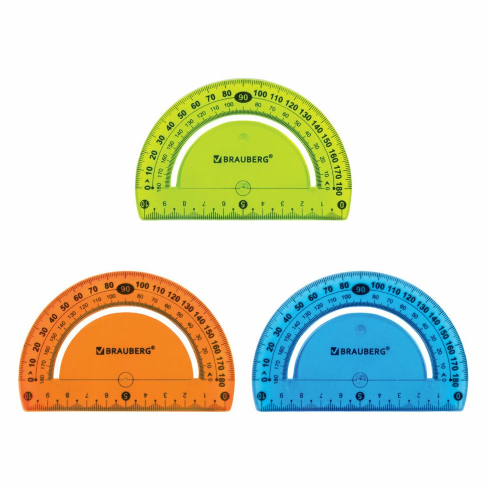 Транспортир 10 см гибкий BRAUBERG "FLEX", пластиковый, 180 градусов, ассорти, европодвес, 210676, 210676