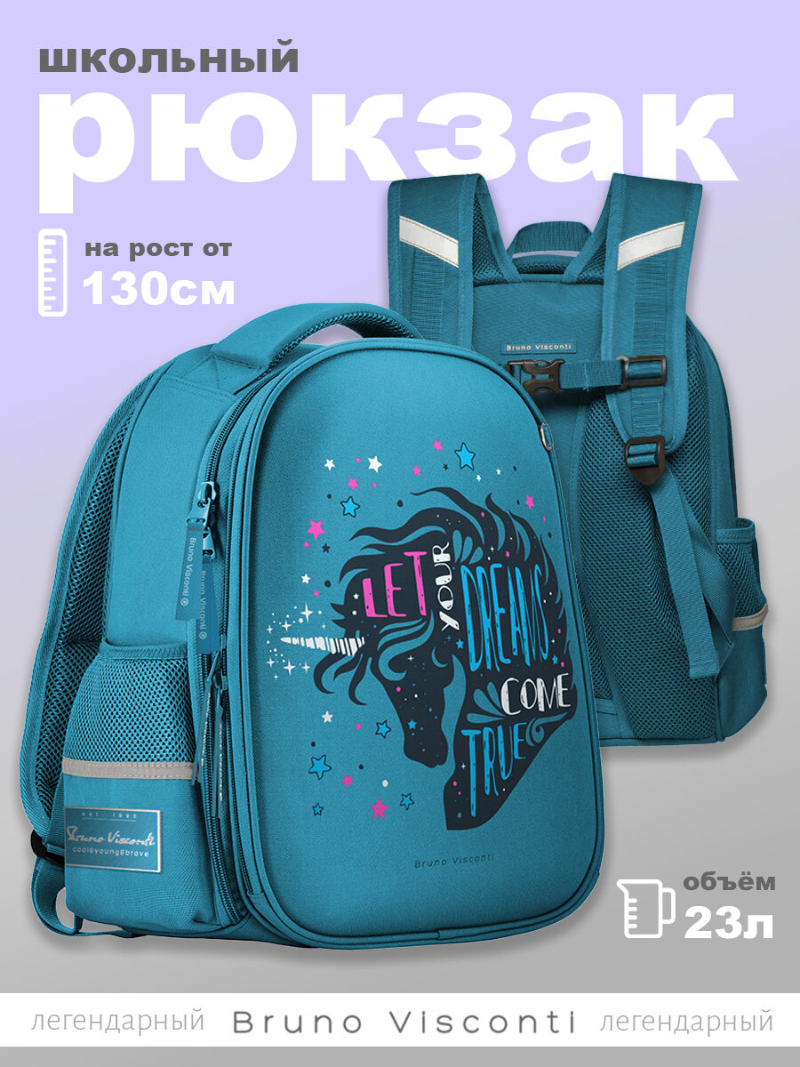 Рюкзак Bruno Visconti облегченная капсула бирюзовый "UNICORN DREAM", Арт. 12-001-153/09