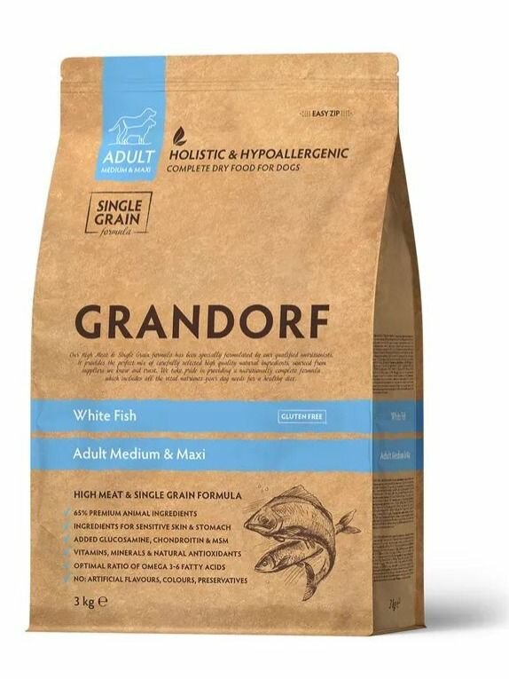 Сухой корм GRANDORF DOG White Fish MED & MAXI (белая рыба для собак средних и крупных пород) 3 кг