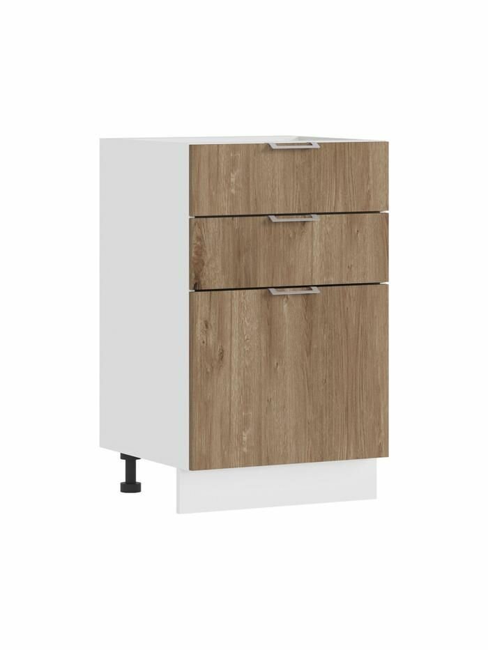 Кухонный модуль напольный, стол Тая 3 ящика, 50х46х81.6 см, Белый / Канадский Дуб Пацифик