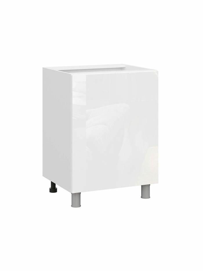 Кухонный модуль напольный, стол Стрэйт с доводчиками, с полками, 60х50.8х82.4 см, Белый / Белый глянец