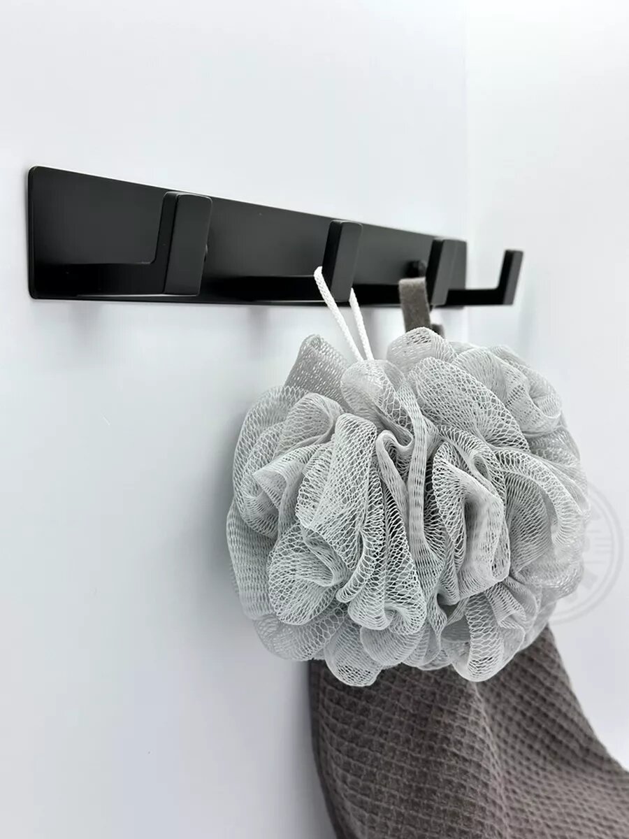 Настенная планка с 4 крючками, металлическая, цвет черный матовый