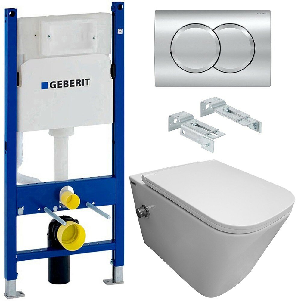 Инсталляция Geberit 458.149.21.1 + кнопка смыва Delta01 115.107.21.1 + унитаз Bloomix Arum 1303SB безободковый с биде и смесителем