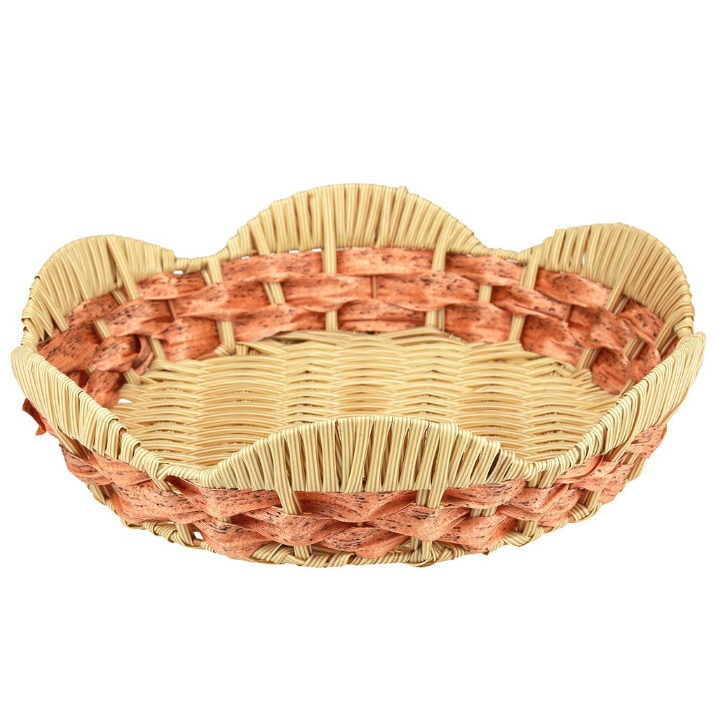 Корзина-сухарница КНР плетеная, диаметр 30,5 см, высота 7,5 см, полипропилен, карамельный, ажурный край, форма круглая