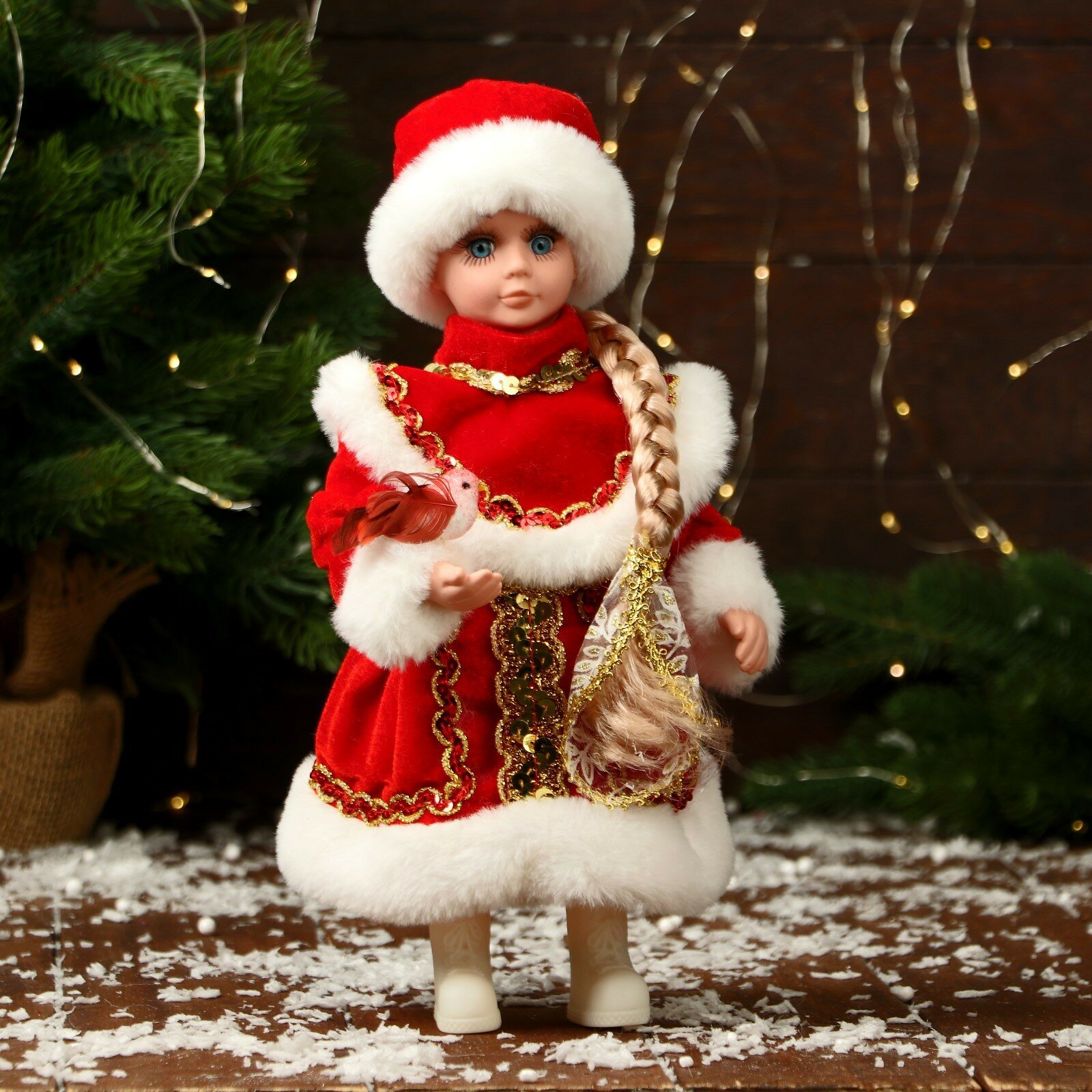 Снегурочка под ёлку Зимнее волшебство «В пышной шубке» 30см, красная