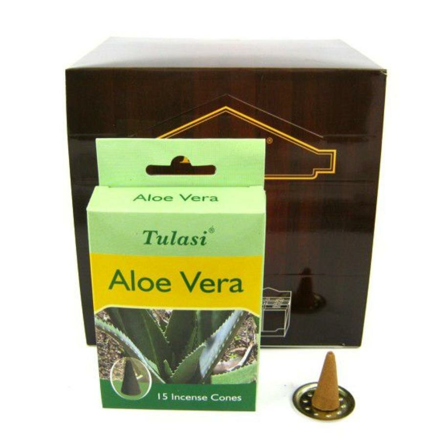 Tulasi Incense CONES ALOE VERA, Sarathi (Туласи благовония конусы алоэ вера, Саратхи), уп. 15 конусов.