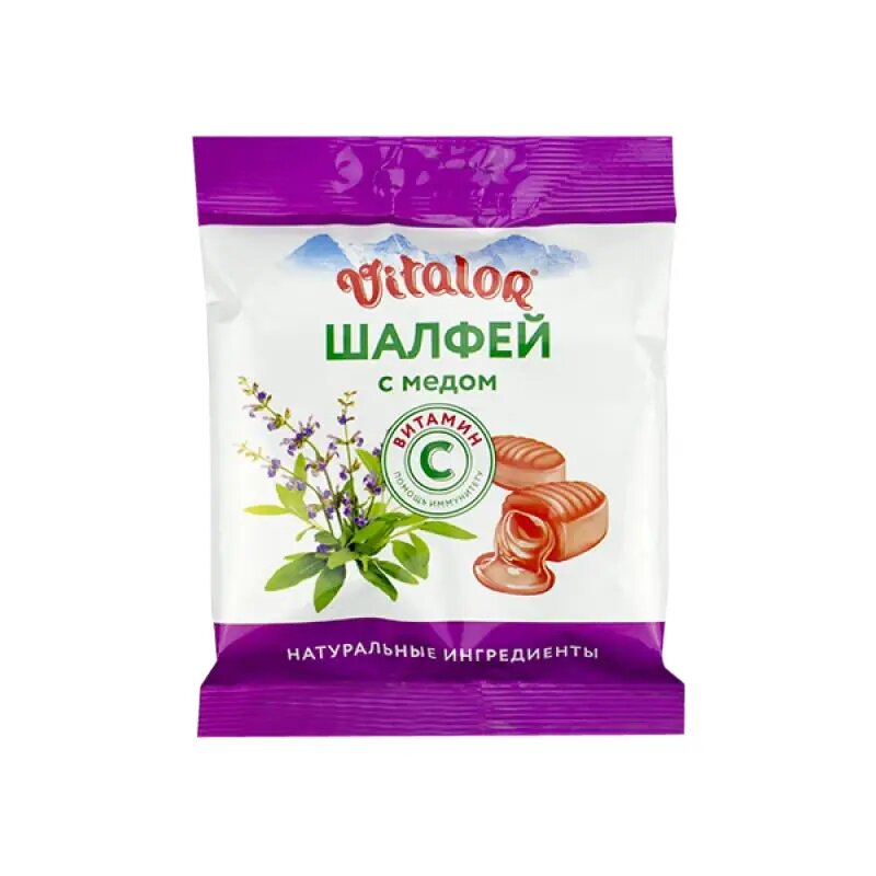 Виталор Леденцовая карамель с витамином С массой 3,8 г со вкусом шалфея с медом 60 г 1 шт