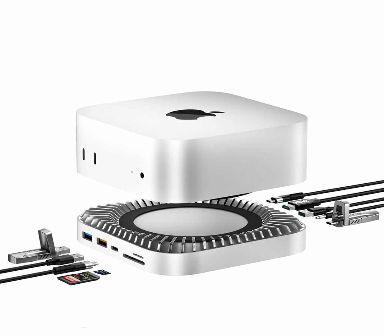 Док-станция Mac Mini M4, алюминиевая подставка и концентратор HDMI для Mac Mini M4/Pro 2024 с корпусом M.2 NVMe/SATA SSD, HDMI 4K60 Гц