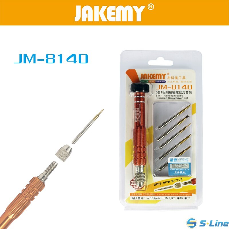 Прецизионная отвертка с битами на цанге JAKEMY JM-8140 6в1 для ремонта телефонов и планшетов Apple and Sony