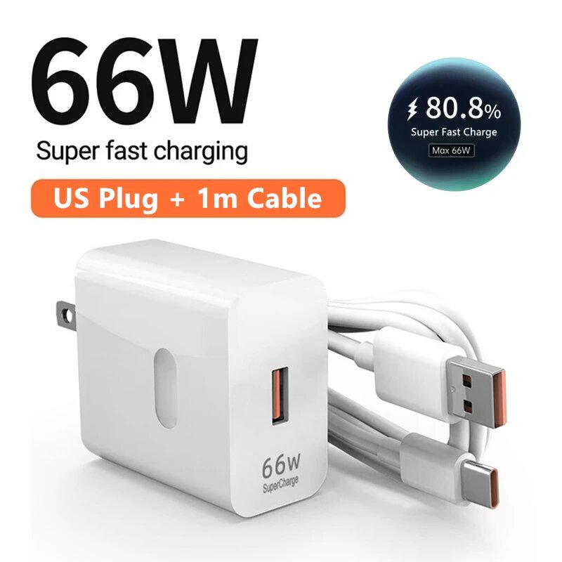 Супербыстрое USB-зарядное устройство США 6А 66 Вт для Huawei Mate 40 50 P50 P60 Nova 12 Honor 90 100 X8b Magic 5 Lite 6 Pro Кабель для зарядки типа C