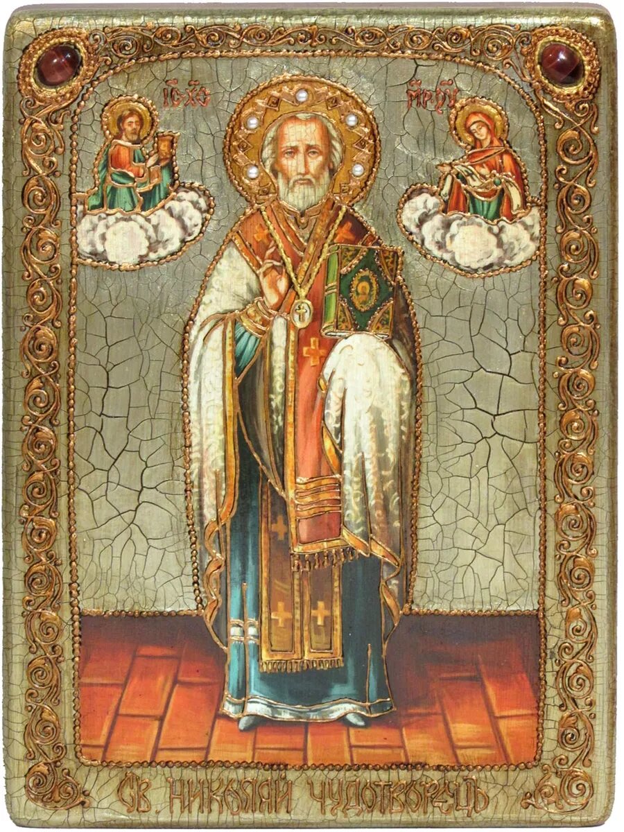 Аналойная икона Святитель Николай Чудотворец, Мирликийский на доске из черного дуба 21х29 см