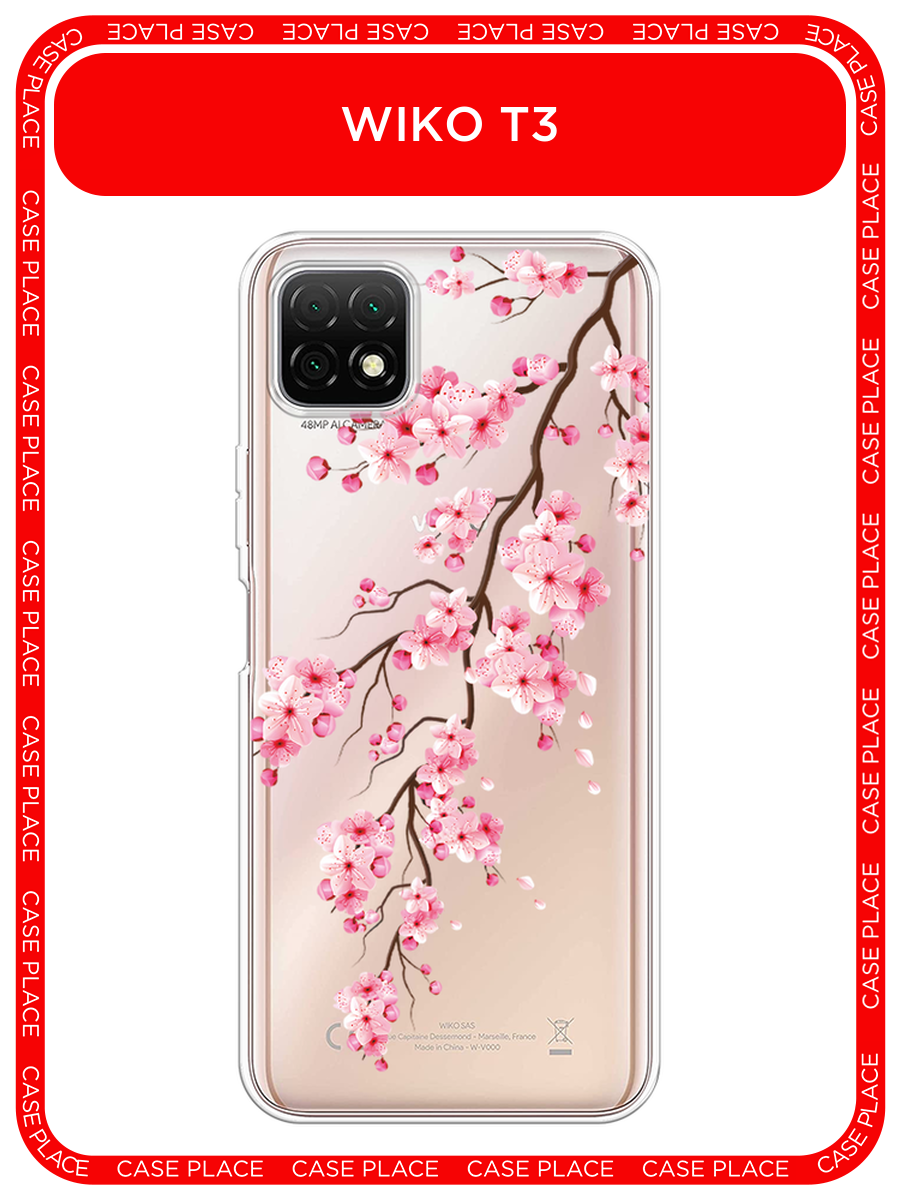 Чехол на Wiko T3 / Вико Т3 с принтом Розовая сакура, прозрачный