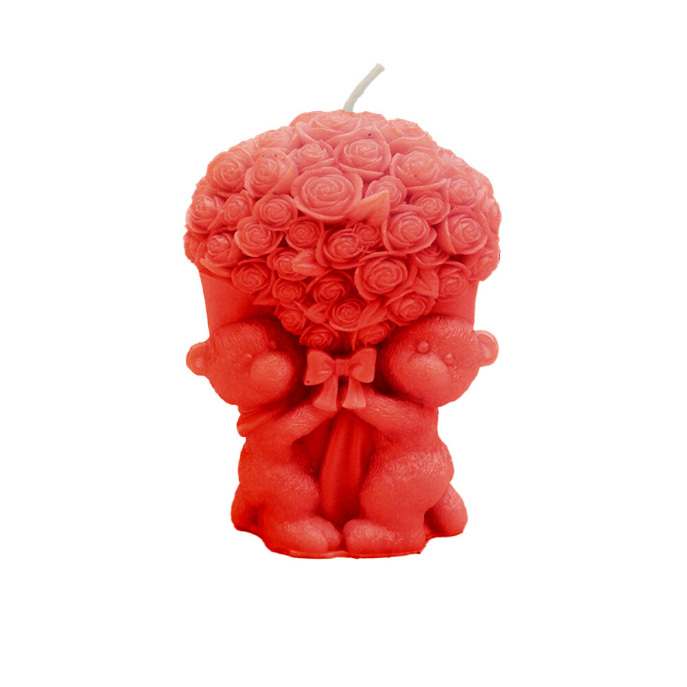 Свеча ароматическая «Медведь», форма розы, ручная работа, соевый воск, цвет: светло-красный, синий, белый, красный (выбор), размер: 98*70*40мм, вес: 100г, упаковка: 1 шт.