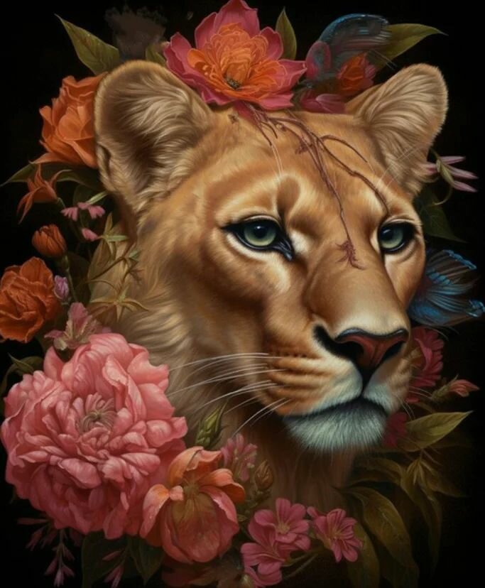 Алмазная картина "Лев из джунглей" алмазная огранка 40х50 см,40x50cm, белый