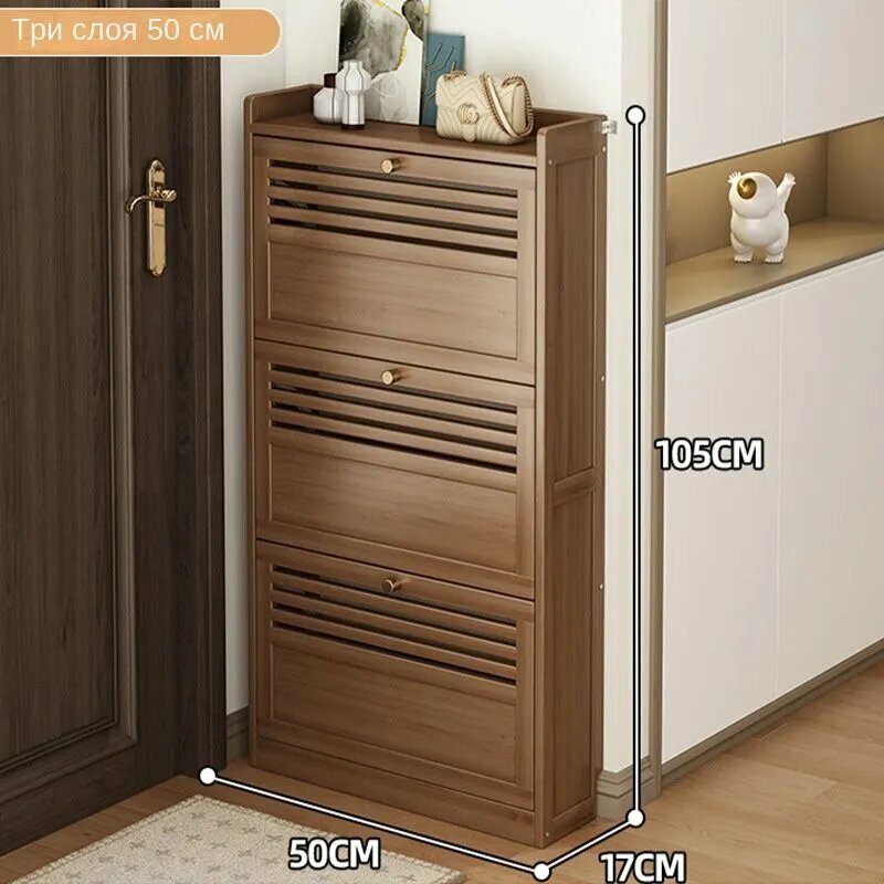 Обувница "NanZhu", бамбуковая, напольная, тёмно-коричневая, 50 см x 17 см x 105 см