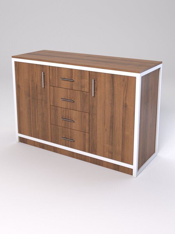 Тумба для офисной техники №9 "стронг" в стиле лофт, Орех + металлический каркас Белый