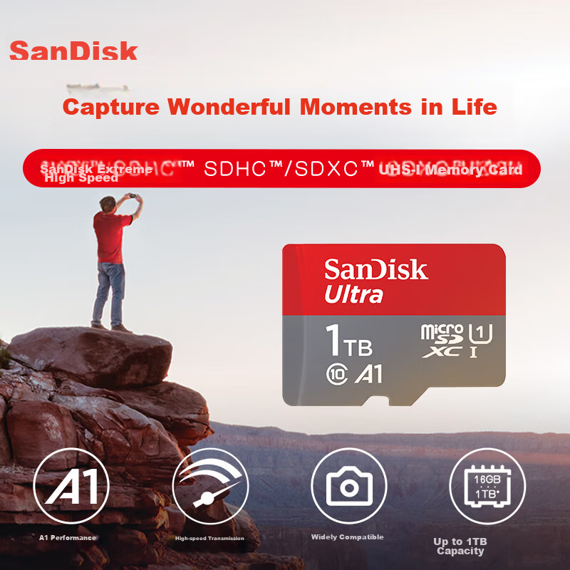 SanDisk 1TB TF (MicroSD) Memory Card A1 U1 C10 Extreme High-Speed Mobile Edition Storage Card, Read Speed 150MB/s, Memory Card for Phones, Tablets, And Game Consoles