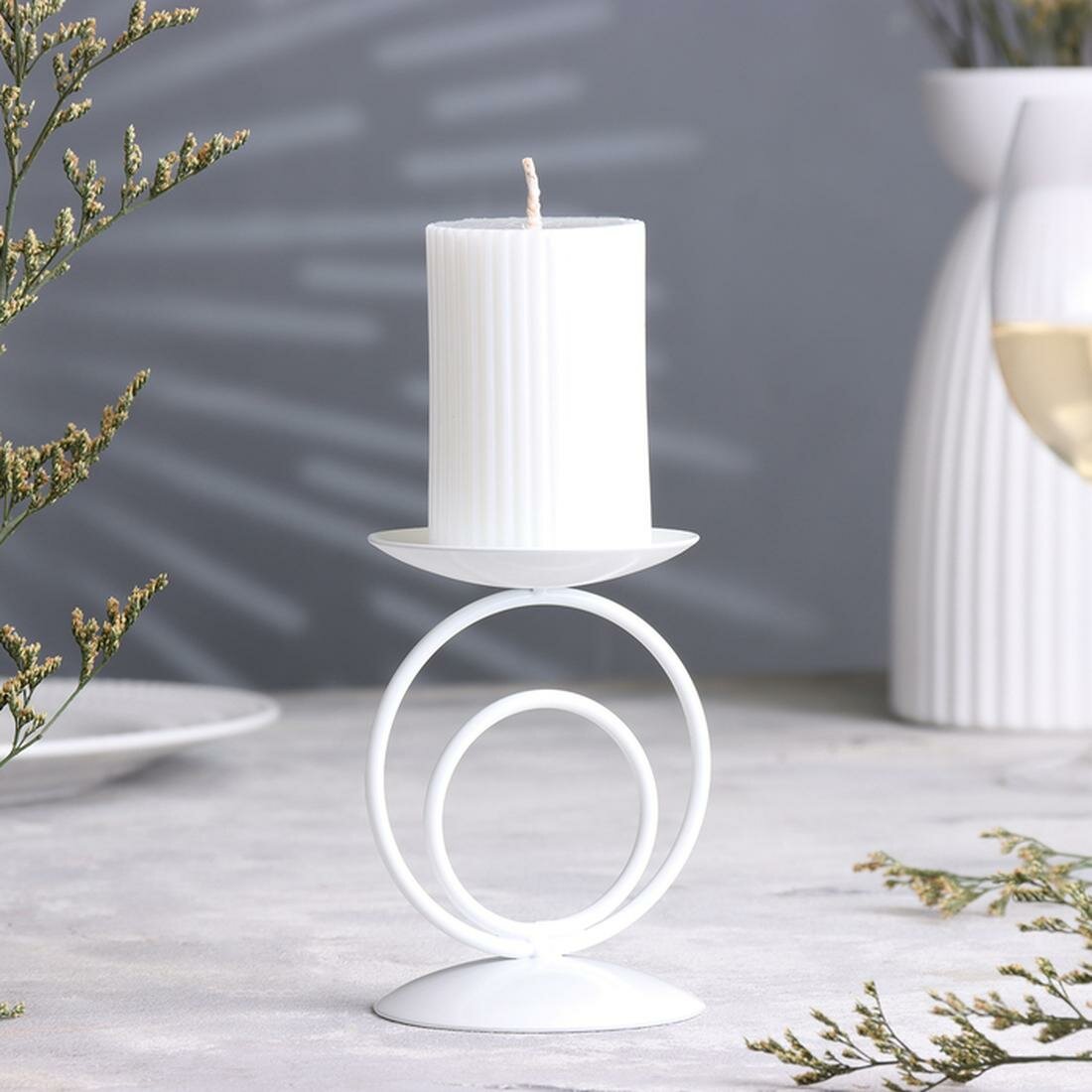 Подсвечник Омский свечной завод "Закат" металл на 1 свечу, 8,3х11 см, белый