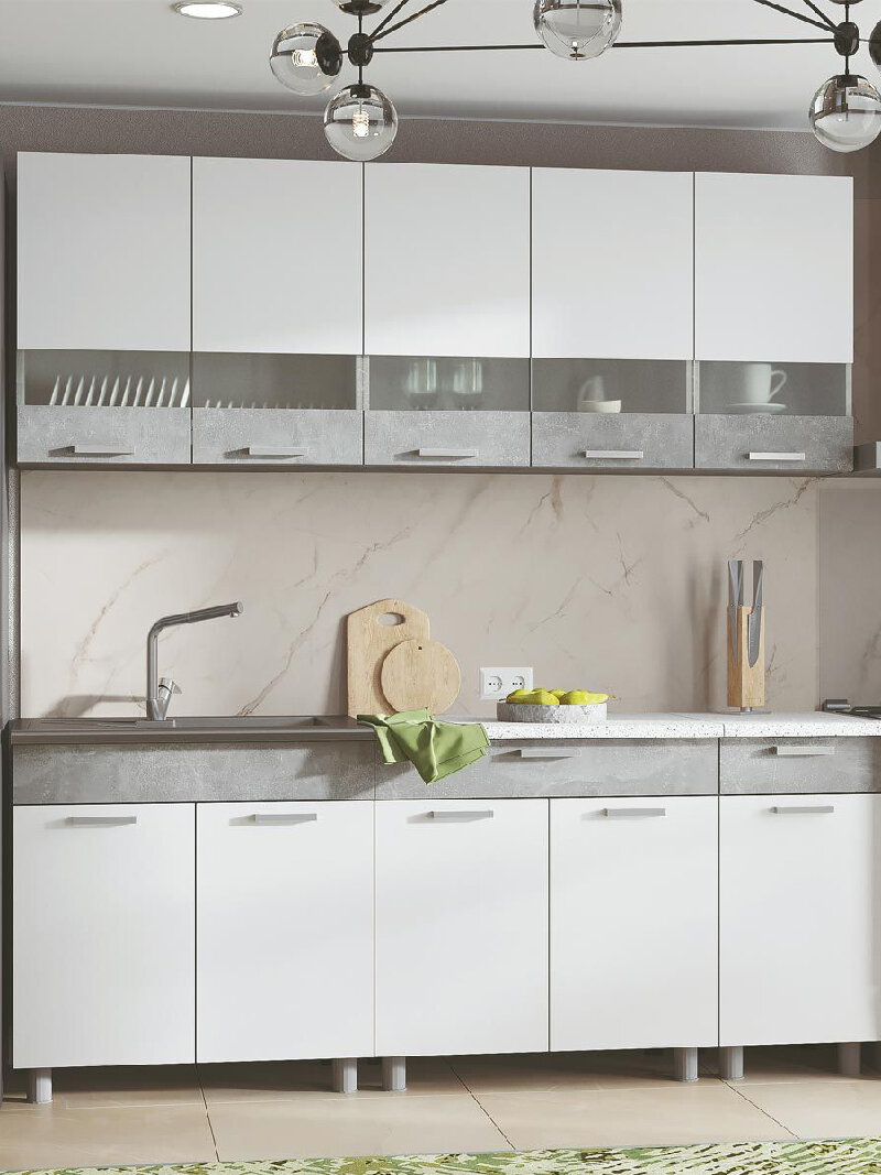 Кухонный гарнитур Стендмебель Денвер 2.0 белый / ателье светлое, ЛДСП, 2000