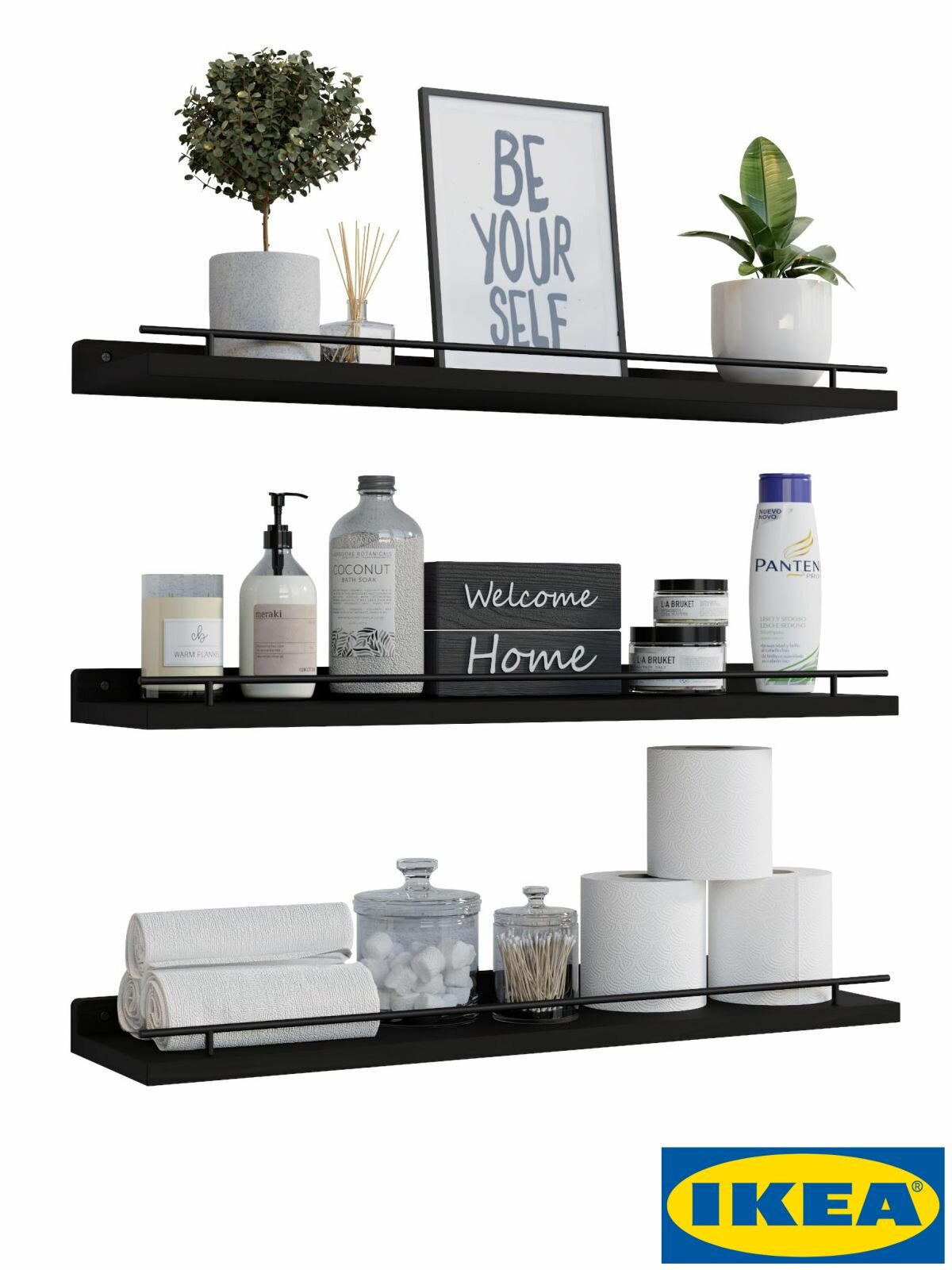 Настенная деревянная полка IKEA с металлическим ограждением, подходит для украшения спальни, ванной комнаты, кухни, гостиной, выступающая перегородка, 40*15 см