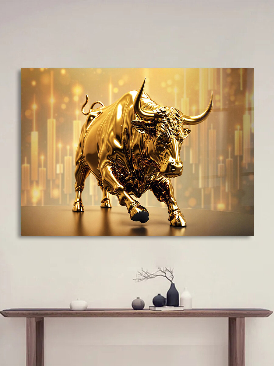 Картина интерьерная на стену - "Бык мотивация деньги в офис" , 60х80 см.