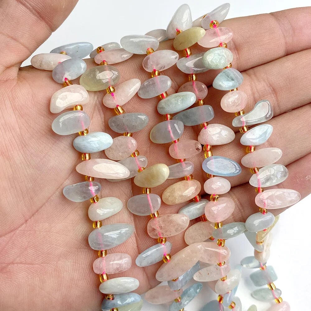 Розовые, синие бусины из морганита 7-16 мм 38cm About 45-50pcs