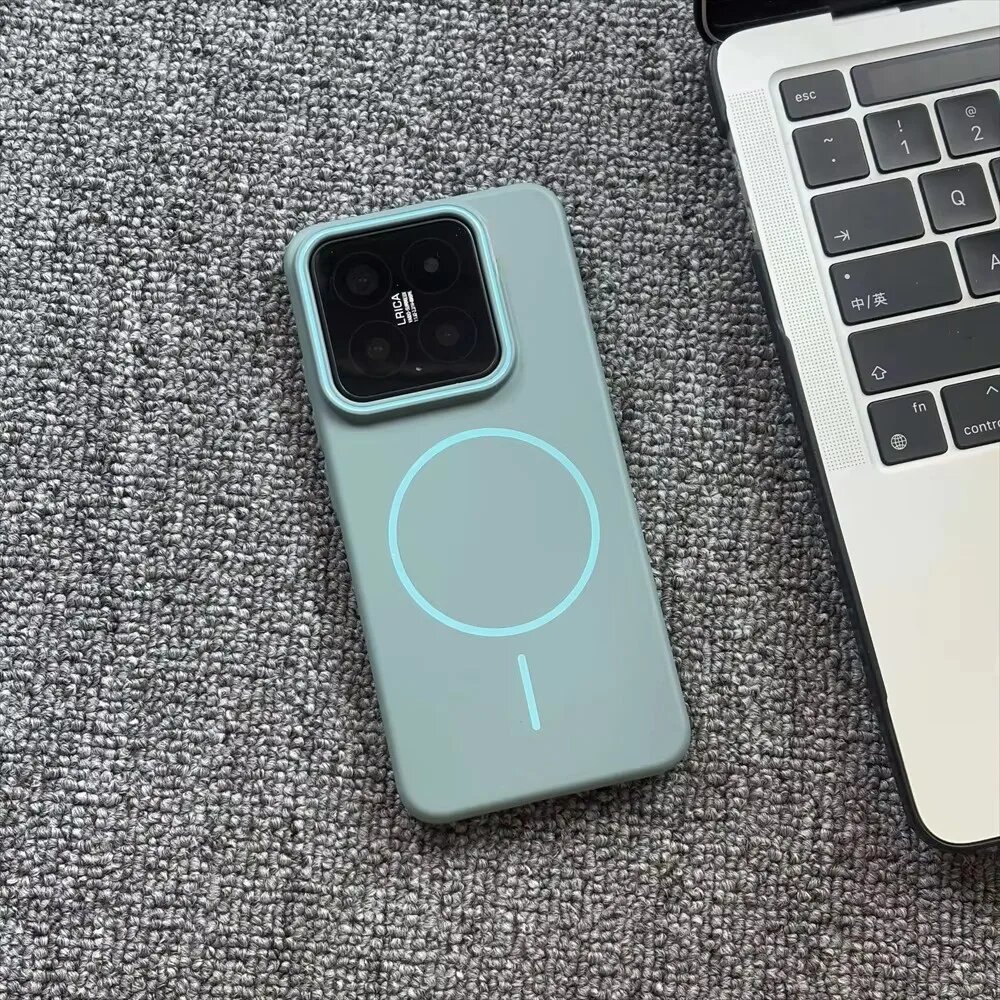 Чехол для Xiaomi Mi 14 из поликарбоната, зеленый, с магнитом