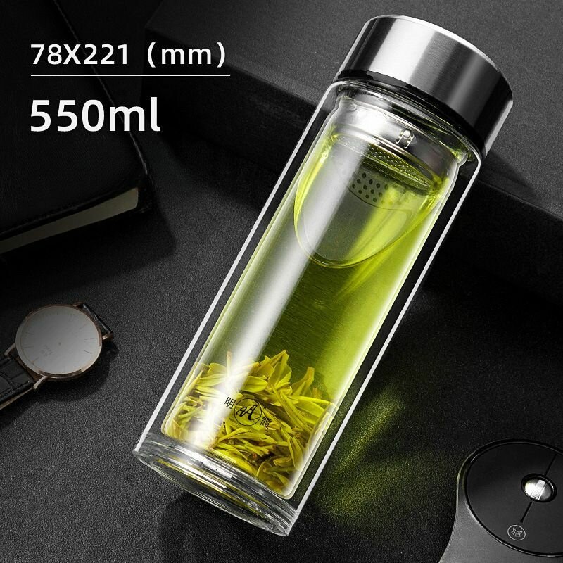 Бутылка для заваривания чая, чайная чашка 550 мл, двухслойное боросиликатное стекло