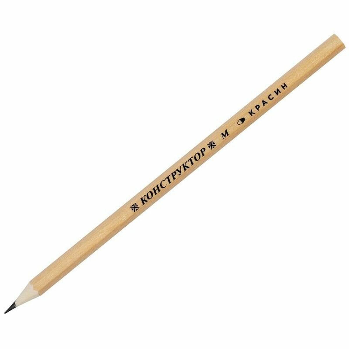 Карандаш чернографитный Красин "Конструктор" (М (B), шестигранный, заточенный), 12шт.