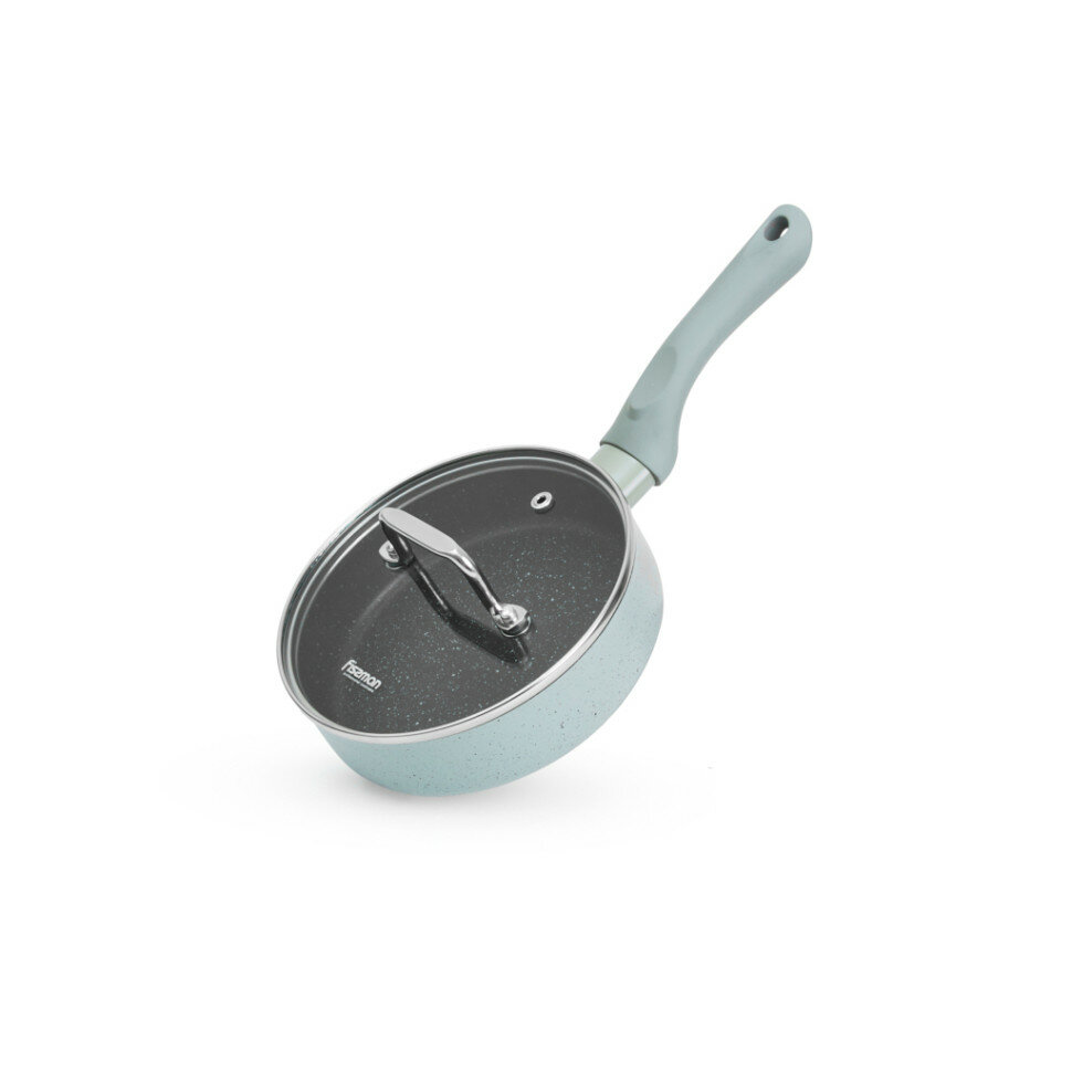 14396 FISSMAN Сковорода MINI CHEF 16x4,5см с крышкой (алюминий с антипригарным покрытием Daikin Silkware) Ручка-бакелит с покрытием «софт-тач»; Крышка-стекло; Индукция