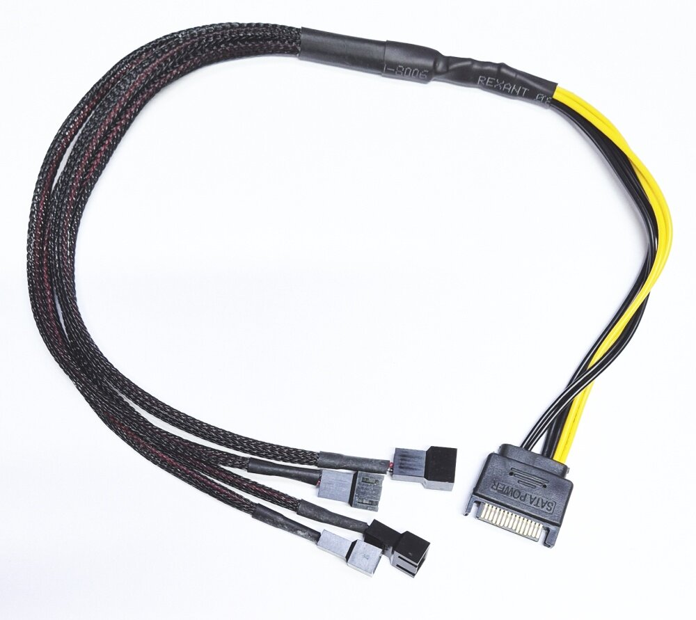 Переходник Generic SATA питание на 4 x 3х проводных вентилятора в черной оплетке