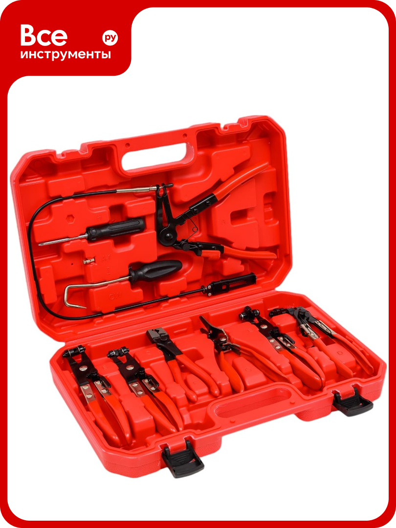 Набор щипцов для снятия и установки хомутов и шлангов эврика 9пр, в кейсе ER-86942