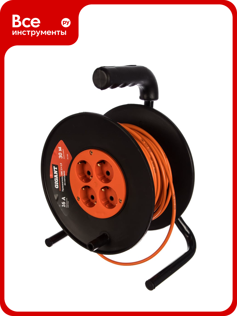 Удлинитель Gigant ПВС 3x1,5 30м на катушке 80072, 3х1,5 мм, 16 А