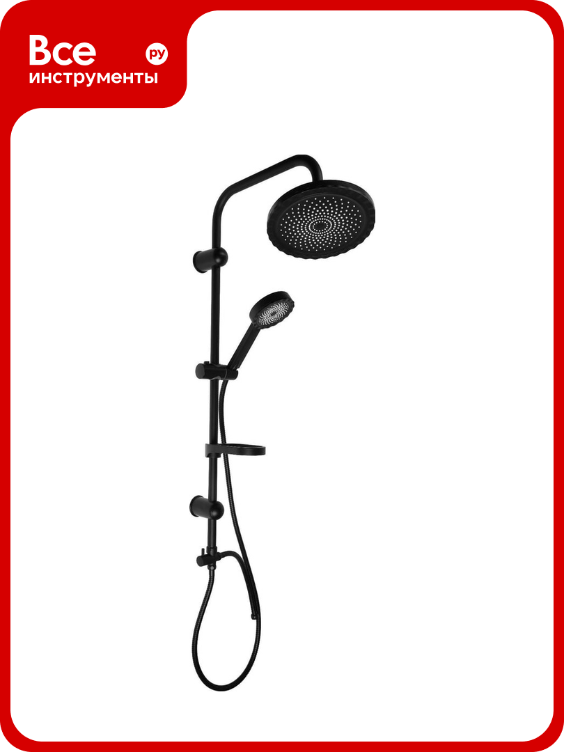 Душевая стойка без смесителя GRIALE с тропическим и ручным душем, черный матовый GR9932194, 22 см, душевой кабины