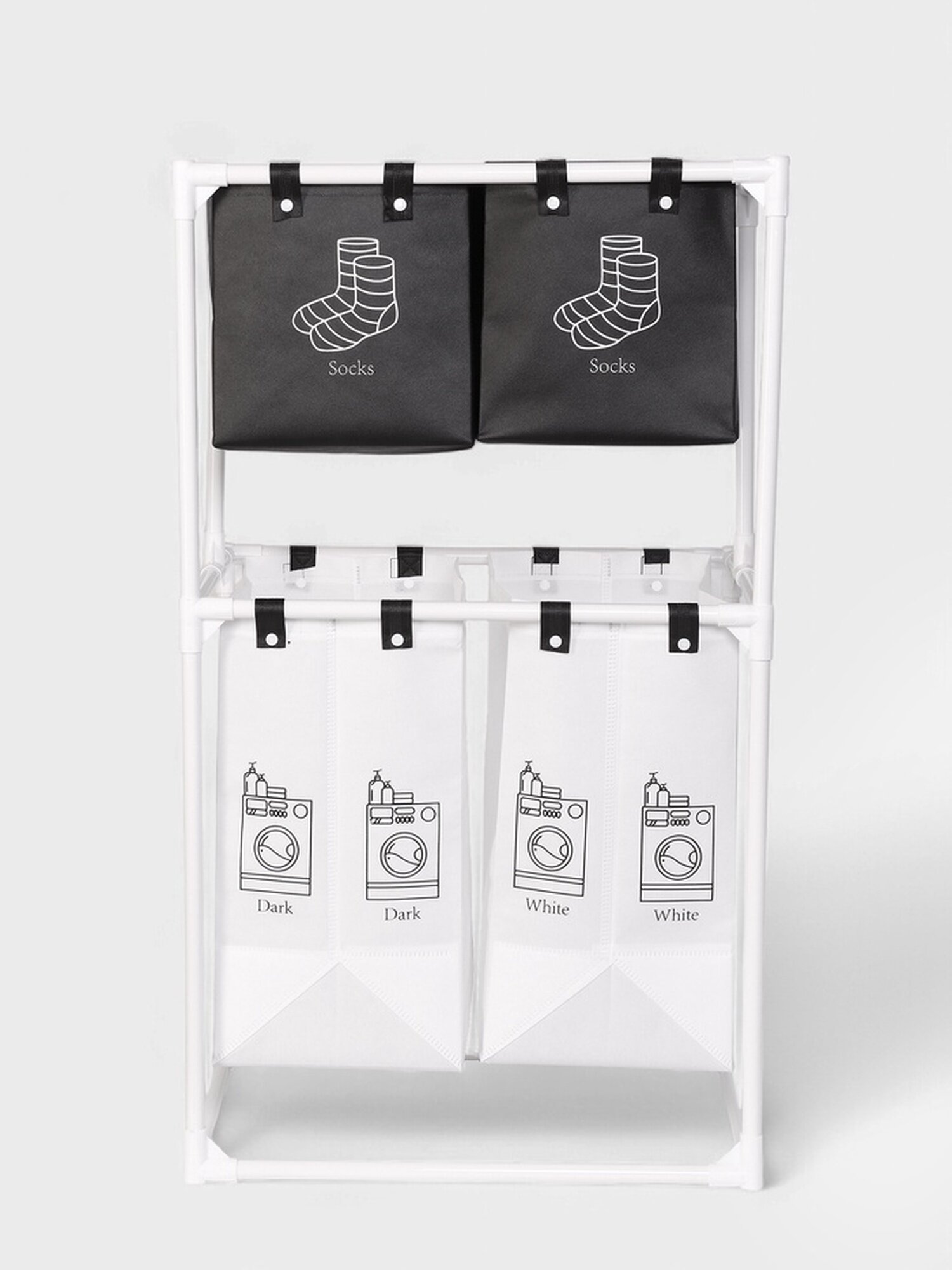 Корзина для белья складная Доляна, 56×39×95 см, чёрная, белая